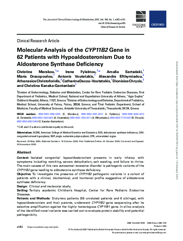 (PDF) Molecular Analysis of the CYP11B2 Gene in 62 Patients with ...