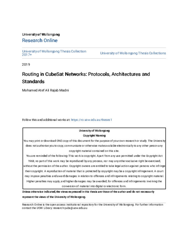 (PDF) Routing in CubeSat Networks: Protocols, Architectures and Standards