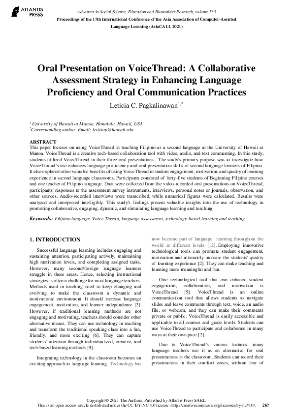 (PDF) Oral Presentation on VoiceThread: A Collaborative Assessment Strategy in Enhancing ...