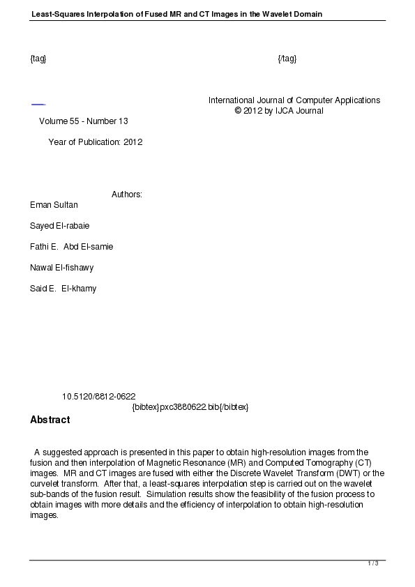 (PDF) Least-Squares Interpolation of Fused MR and CT Images in the Wavelet Domain