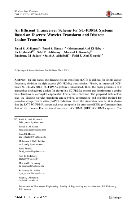 (PDF) An Efficient Transceiver Scheme for SC-FDMA Systems Based on Discrete Wavelet Transform ...