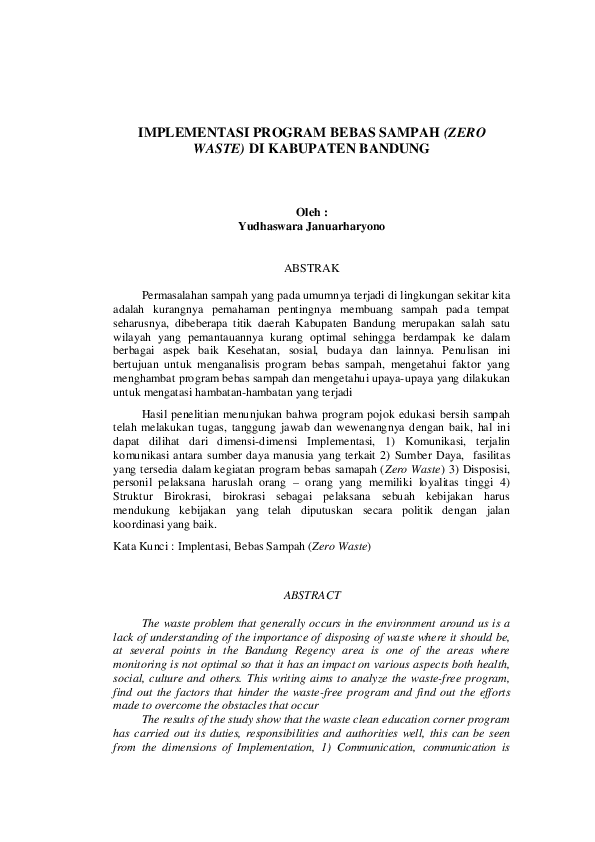(PDF) IMPLEMENTASI PROGRAM BEBAS SAMPAH (ZERO WASTE) DI KABUPATEN BANDUNG