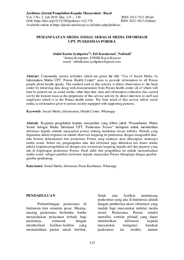 (PDF) Pemanfaatan Media Sosial Sebagai Media Informasi Upt. Puskesmas ...