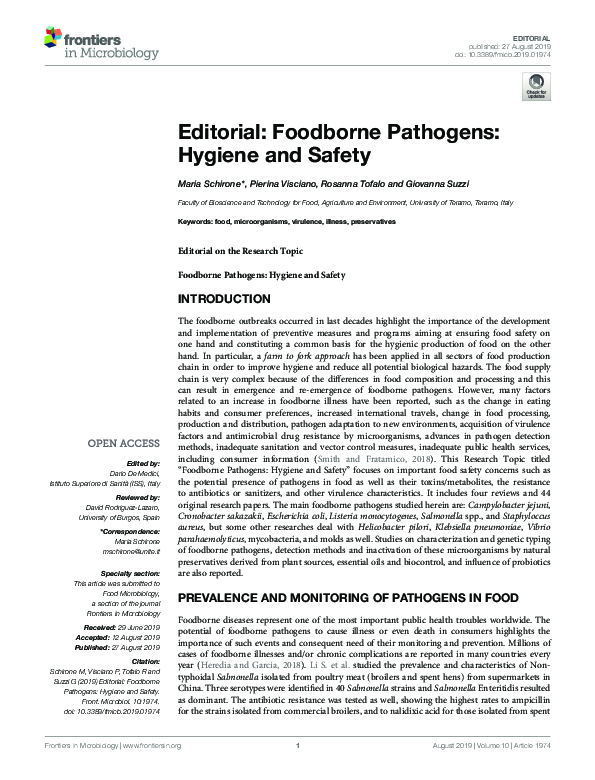 (PDF) Editorial: Foodborne Pathogens: Hygiene and Safety
