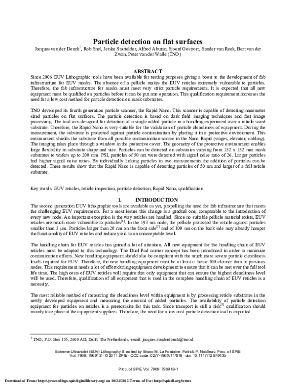 (PDF) Particle detection on flat surfaces