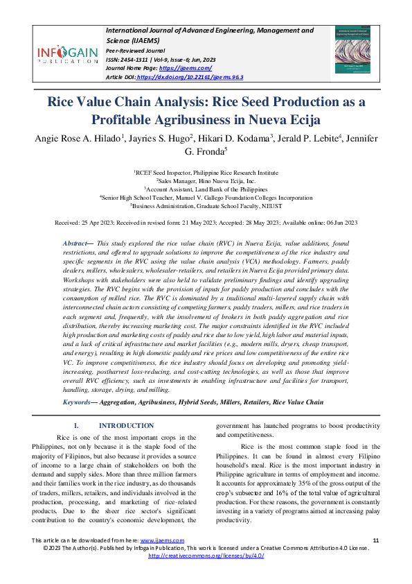 (PDF) Rice Value Chain Analysis: Rice Seed Production as a Profitable ...