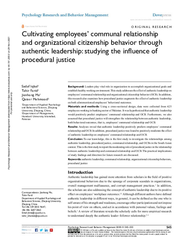 (PDF) Cultivating employees’ communal relationship and organizational citizenship behavior ...