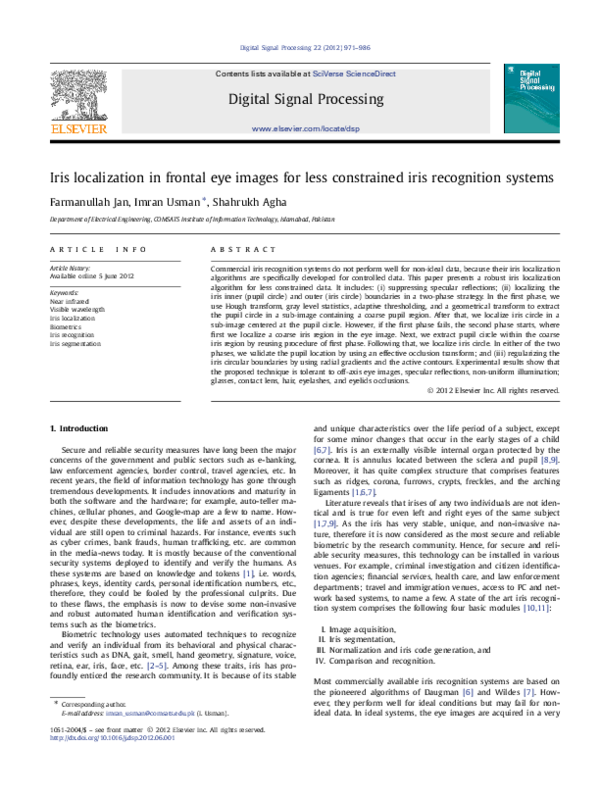 (PDF) Iris localization in frontal eye images for less constrained iris recognition systems ...