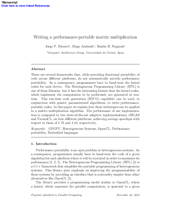 Pdf Writing A Performance Portable Matrix Multiplication