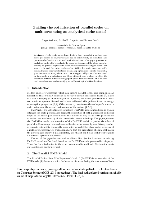 (PDF) Guiding the Optimization of Parallel Codes on Multicores Using an Analytical Cache Model