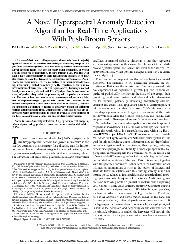 Pdf A New Comparison Of Hyperspectral Anomaly Detection Algorithms For Real Time Applications