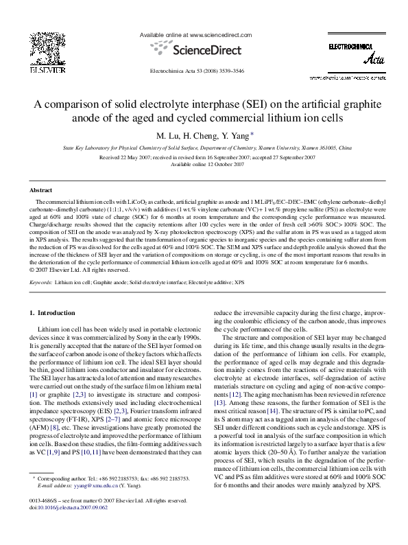 (PDF) A comparison of solid electrolyte interphase (SEI) on the artificial graphite anode of the ...