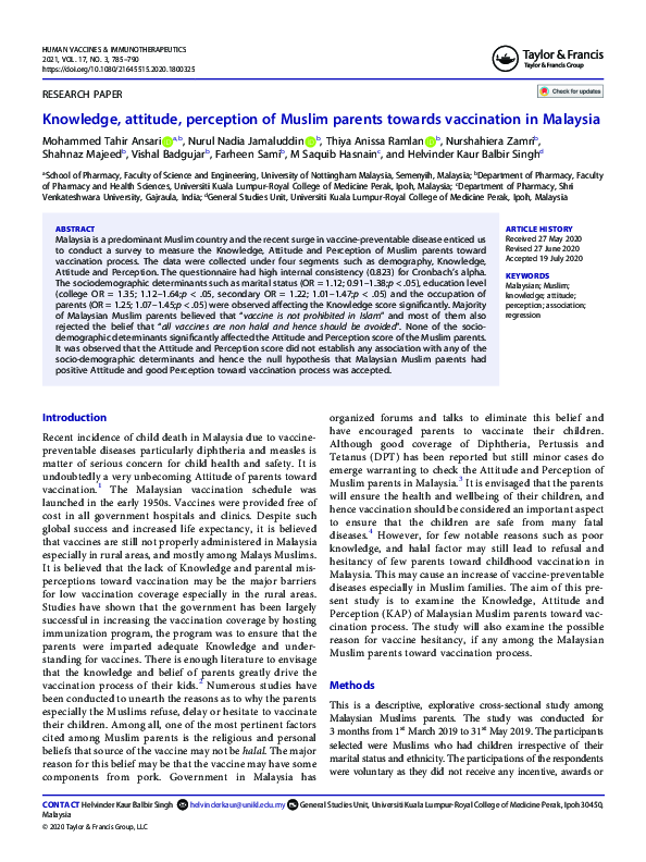 (PDF) Knowledge, attitude, perception of Muslim parents towards ...