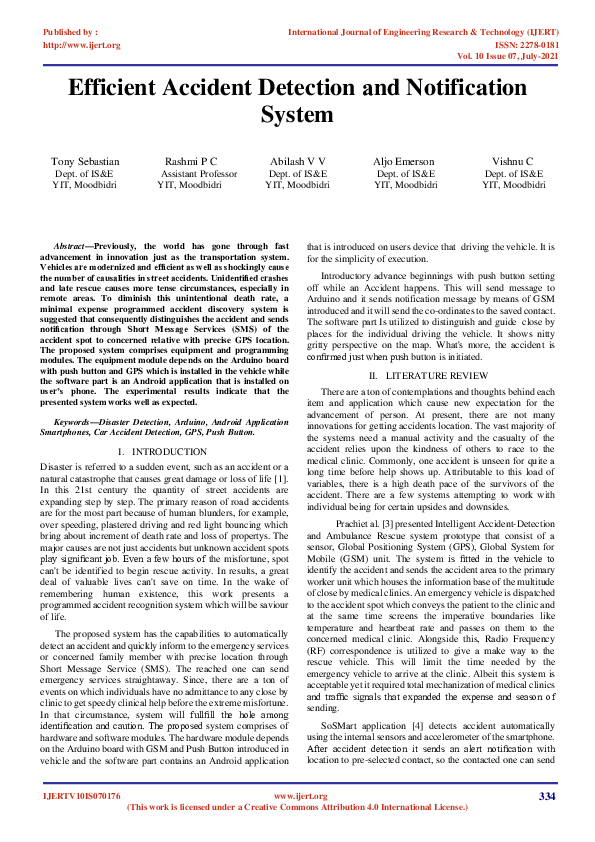 (PDF) Efficient Accident Detection and Notification System