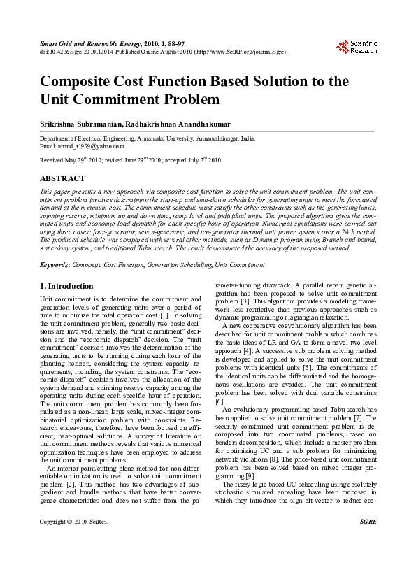 (PDF) Composite Cost Function Based Solution to the Unit Commitment Problem