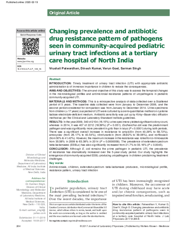 (PDF) Changing prevalence and antibiotic drug resistance pattern of pathogens seen in community ...