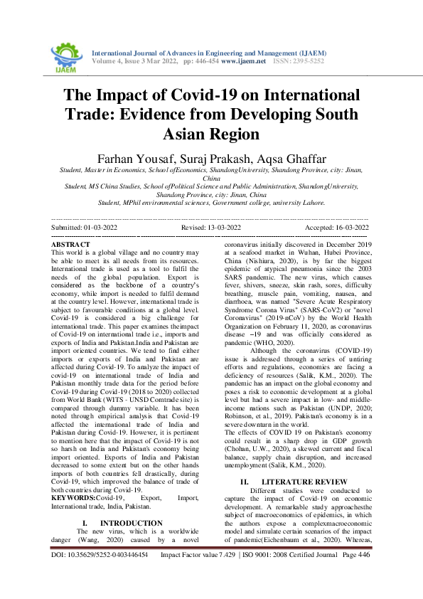 (PDF) The Impact of Covid-19 on International Trade: Evidence from ...