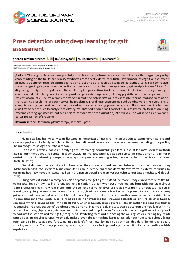 (PDF) Pose detection using deep learning for gait assessment