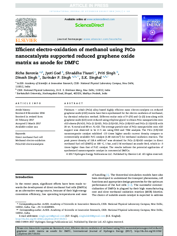 (PDF) Efficient electro-oxidation of methanol using PtCo nanocatalysts supported reduced ...