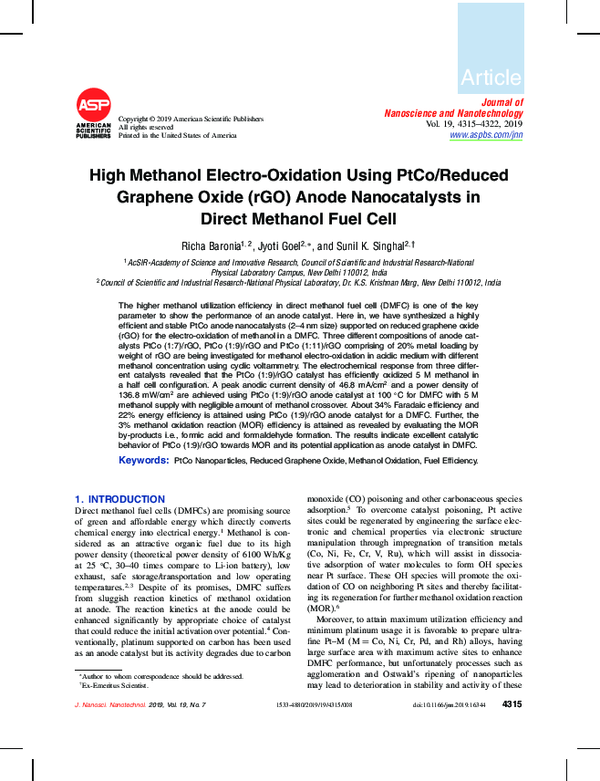 (PDF) High Methanol Electro-Oxidation Using PtCo/Reduced Graphene Oxide ...