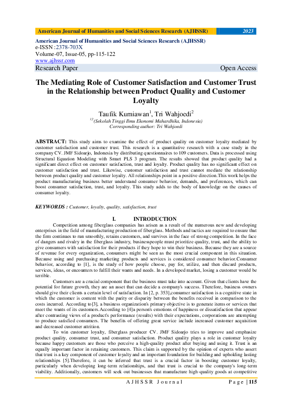 Pdf The Mediating Role Of Customer Satisfaction And Customer Trust In