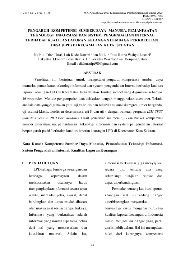(PDF) Pengaruh Kompetensi Sumber Daya manusia, Pemanfaatan Teknologi Informasi dan Sistem ...