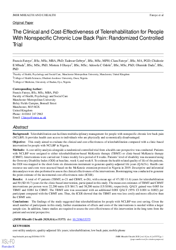 (PDF) The Clinical and Cost-Effectiveness of Telerehabilitation for People With Nonspecific ...