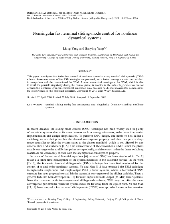 (PDF) Nonsingular fast terminal sliding-mode control for nonlinear dynamical systems