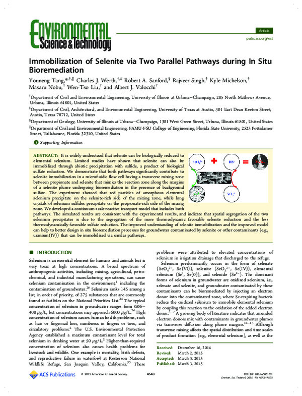 (PDF) Immobilization of Selenite via Two Parallel Pathways during In ...