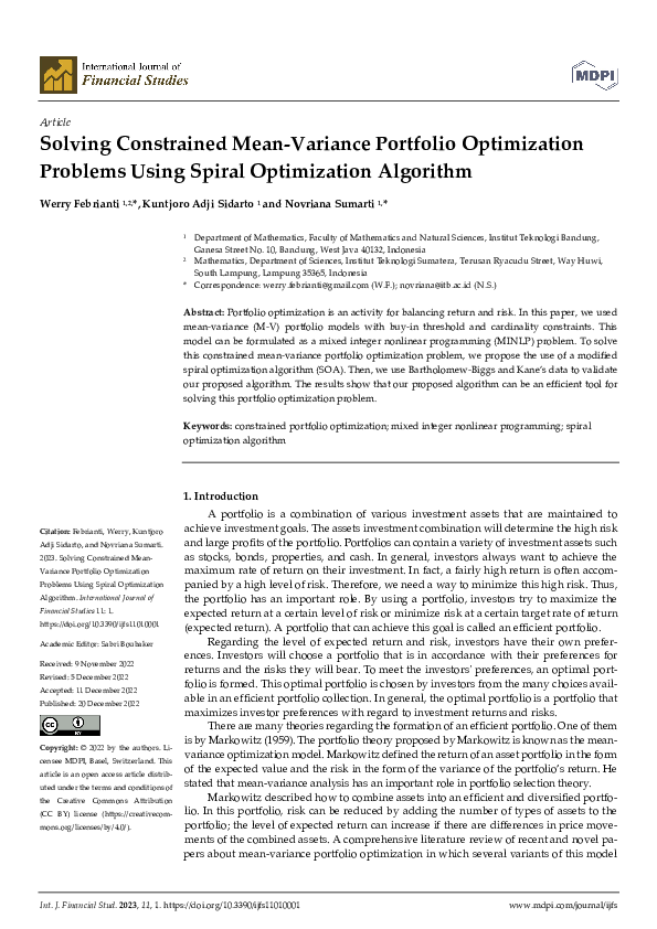 (PDF) Solving Constrained Mean-Variance Portfolio Optimization Problems ... (PDF) Solving Constrained Mean-Variance Portfolio Optimization Problems ...