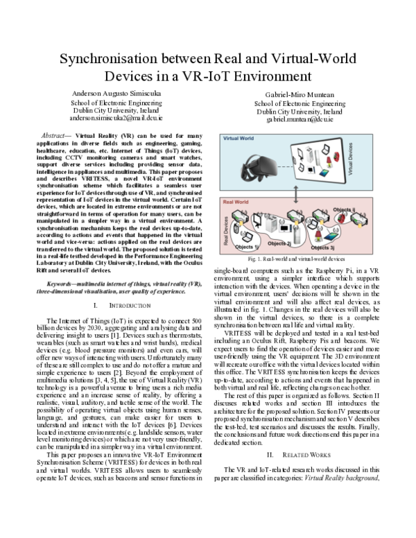 (PDF) Synchronisation Between Real and Virtual-World Devices in a VR ...