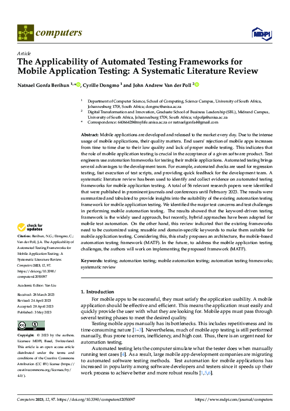 Pdf The Applicability Of Automated Testing Frameworks For Mobile