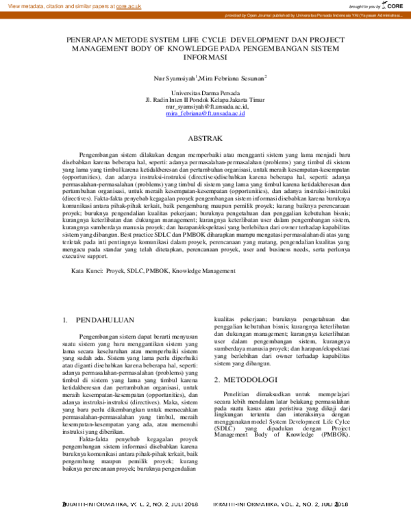 (PDF) Penerapan Metode System Life Cycle Development Dan Project Management Body of Knowledge ...