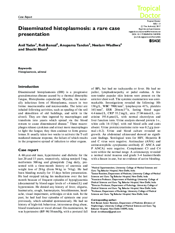 (PDF) Disseminated histoplasmosis: a rare case presentation