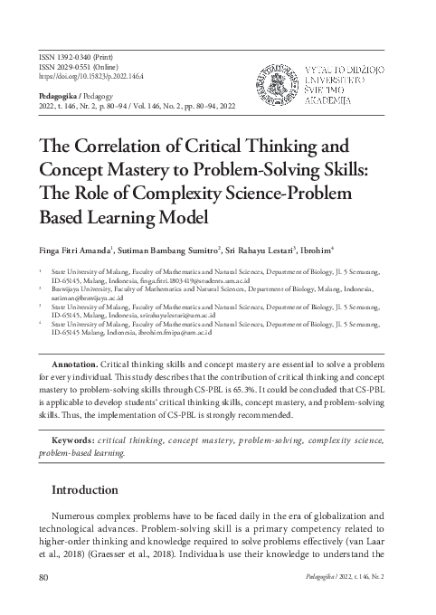 (PDF) The Correlation of Critical Thinking and Concept Mastery to ...