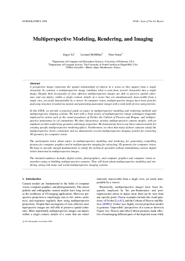 (PDF) Multiperspective modeling, rendering, and imaging | Leonard McMillan - Academia.edu