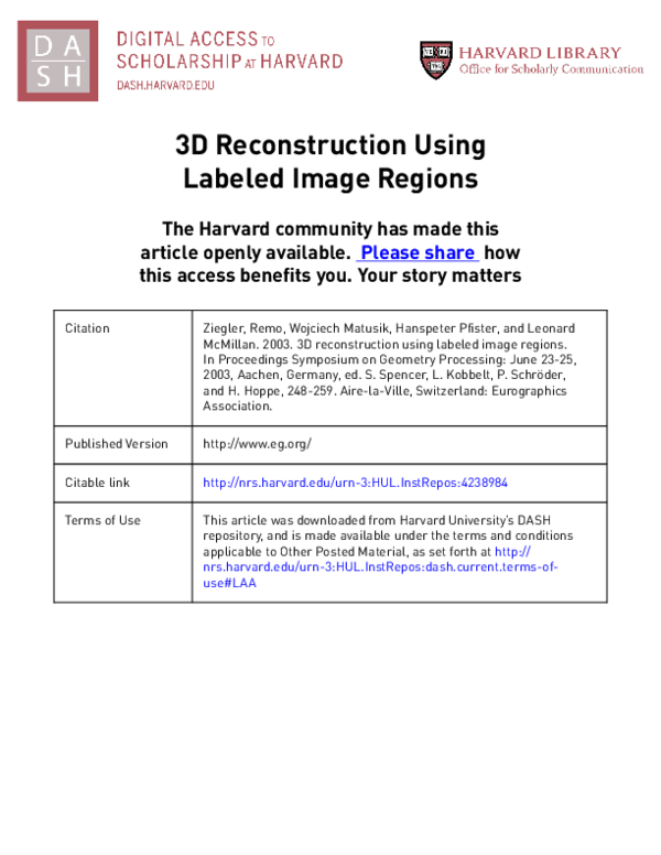 (PDF) 3D Reconstruction Using Labeled Image Regions