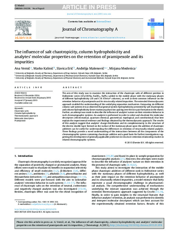 (PDF) The influence of salt chaotropicity, column hydrophobicity and ...