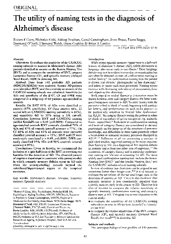 (PDF) The utility of naming tests in the diagnosis of Alzheimer's disease