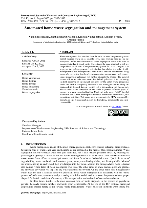 (PDF) Automated home waste segregation and management system