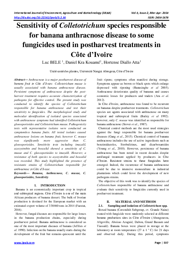 (PDF) Sensitivity of Colletotrichum species responsible for banana ...