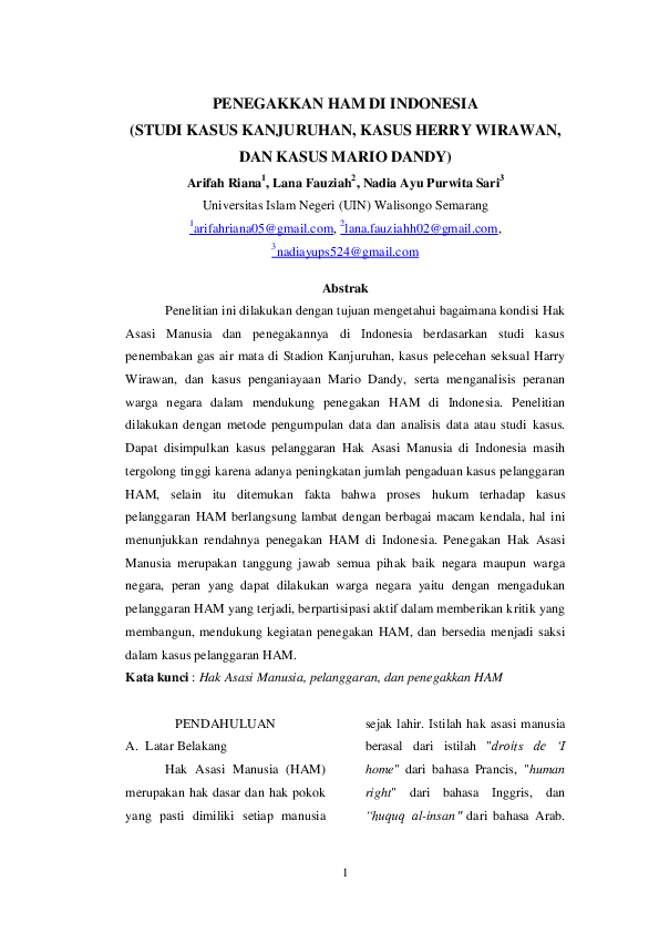(PDF) PENEGAKKAN HAM DI INDONESIA (STUDI KASUS KANJURUHAN, KASUS HERRY ...