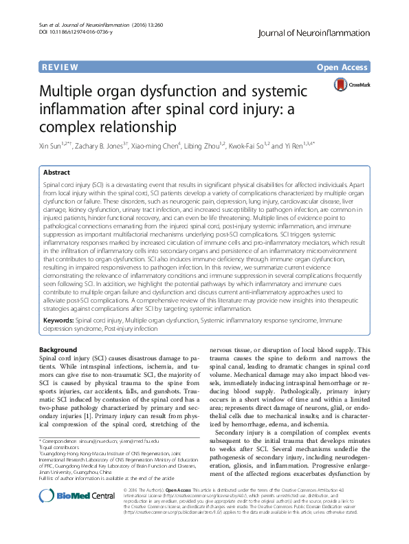 (PDF) Multiple organ dysfunction and systemic inflammation after spinal ...