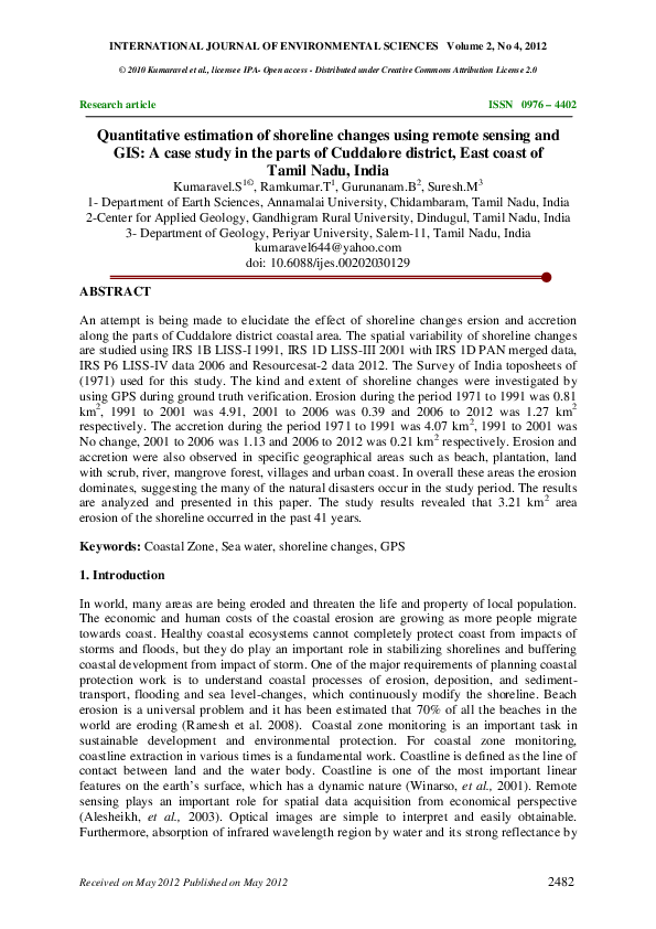 (PDF) Quantitative estimation of shoreline changes using remote sensing ...