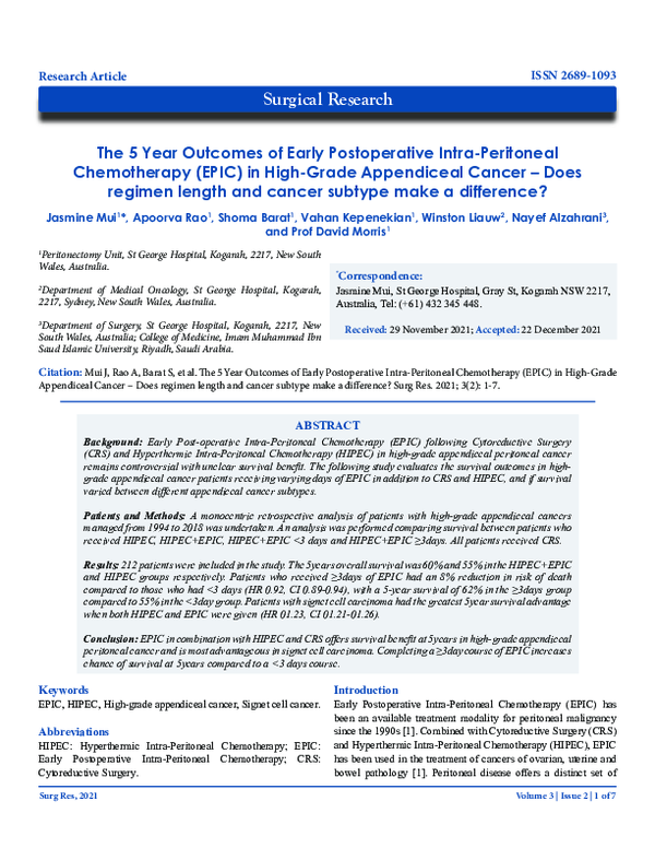 (PDF) The 5 Year Outcomes of Early Postoperative Intra-Peritoneal ...