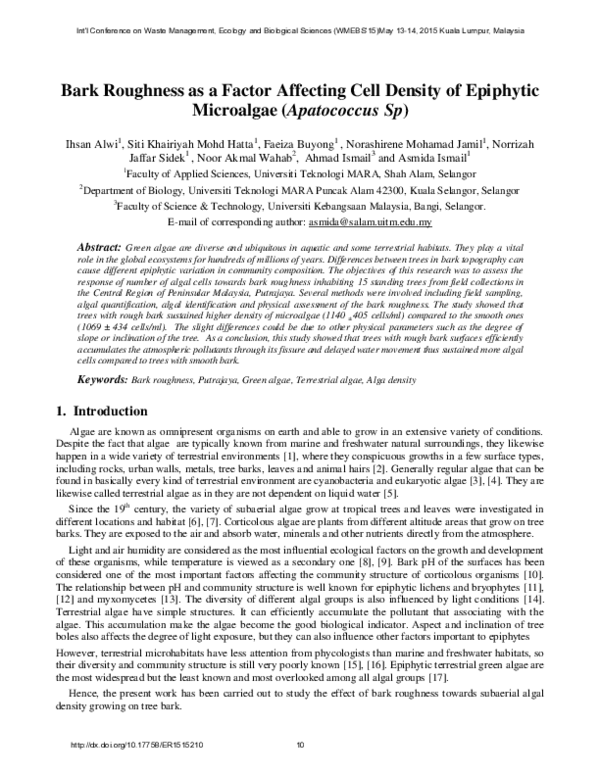 (PDF) Bark Roughness as A Factor Affecting Cell Density Of Epiphytic ...