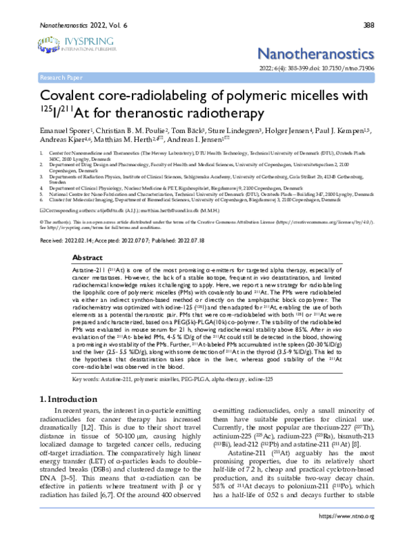 (PDF) Covalent core-radiolabeling of polymeric micelles with 125I/211At ...
