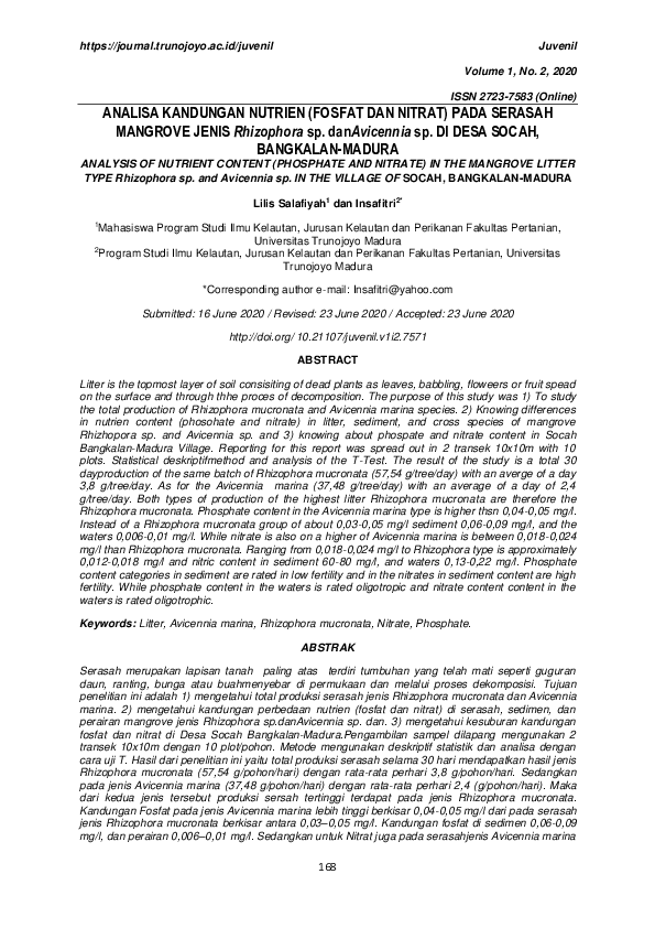 (PDF) ANALISA KANDUNGAN NUTRIEN (FOSFAT DAN NITRAT) PADA SERASAH ...