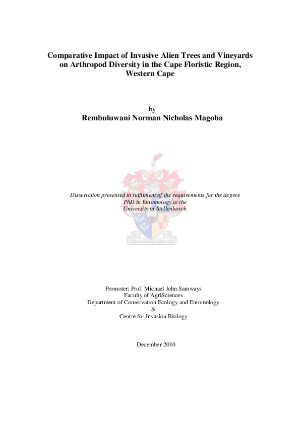 (PDF) Comparative Impact of Invasive Alien Trees and Vineyards on ...