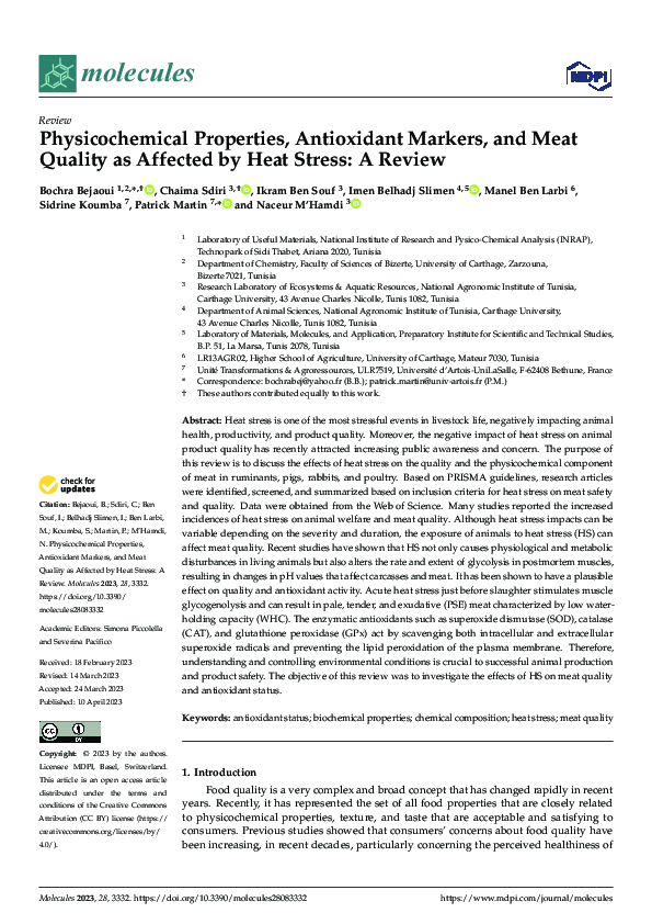 (PDF) Physicochemical Properties, Antioxidant Markers, and Meat Quality as Affected by Heat ...